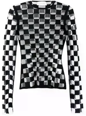 Sportmax Checkerboard Print Long-sleeve Top - Black