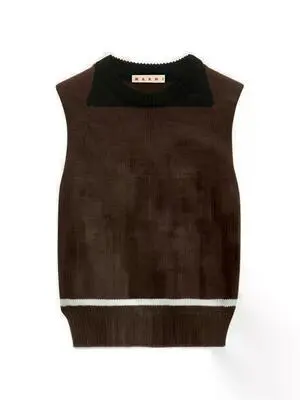 Marni Marni Brown Cotton Contrast Ribbed Crew Neck Vest Brown