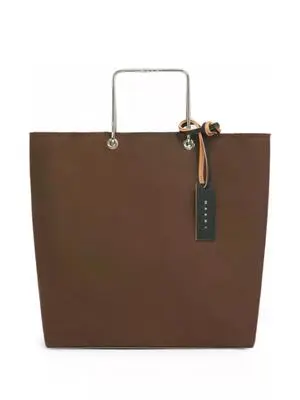 Marni Canvas Shopper With Metal Handles - Brown