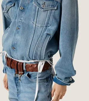 Miu Miu Denim And Suede Collar Jacket - Turquoise