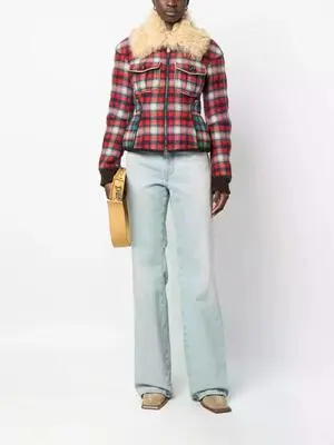 Dsquared2 Plaid Flannel Jacket With Fur Collar