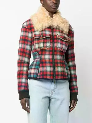 Dsquared2 Plaid Flannel Jacket With Fur Collar