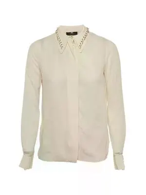 Elisabetta Franchi Shirt With Embellished Collar - Neutrals