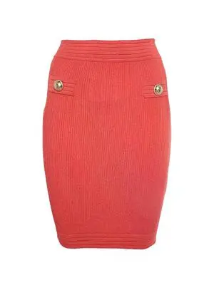 Balmain Ribbed Pencil Skirt With Embossed Buttons