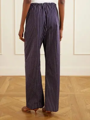 Another Tomorrow Striped Cotton-poplin Straight-leg Drawstring Trousers - Blue