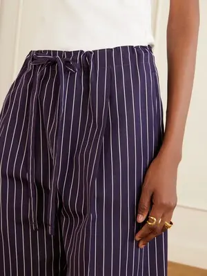 Another Tomorrow Striped Cotton-poplin Straight-leg Drawstring Trousers - Blue