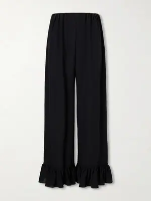 Chloé Wide-leg Ruffled Silk Crepe De Chine Trousers - Black