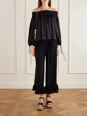 Chloé Wide-leg Ruffled Silk Crepe De Chine Trousers