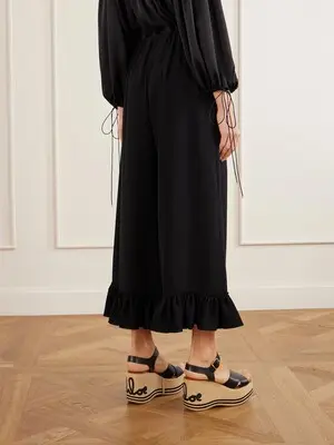Chloé Wide-leg Ruffled Silk Crepe De Chine Trousers