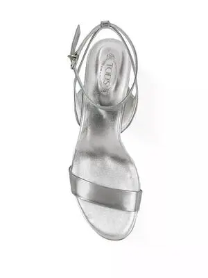 TOD'S Strappy Block Heel Sandals With -tone Ankle Buckle - Silver