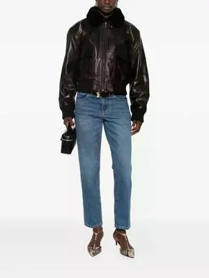 Victoria Beckham Leather Bomber Jacket With Contrast Collar - Brown