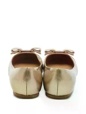 FERRAGAMO Vara Bow-embellished Metallic Leather Ballet Flats