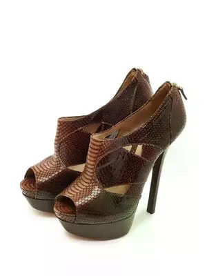 Fendi Python-embossed Peep-toe Sandals
