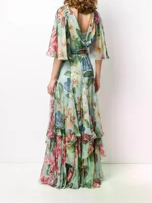 Dolce & Gabbana Floral Print Draped Neck Dress