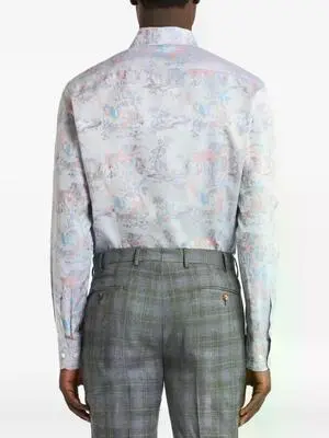 Etro Cotton Jacquard Shirt With Flower And Animal Motif - Blue