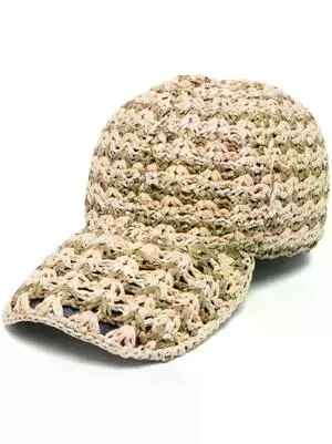 Alberta Ferretti Crochet Knit Raffia Cap - Neutrals