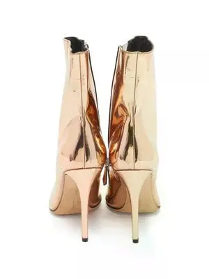 Marco De Vincenzo Rose Gold-tone Leather Bow Detail Pointed-toe Stiletto Ankle Boots