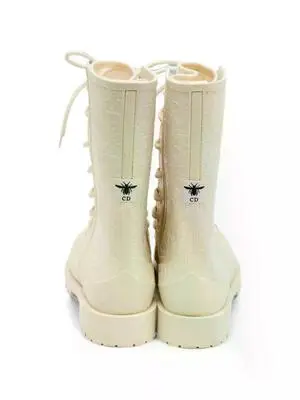 Dior Beige Oblique Motif Combat Boots
