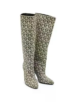 FERRAGAMO Gancini Canvas Knee-high Boots