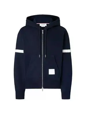 Thom Browne Loopback Jersey Relaxed Zip Up Hoodie - Blue