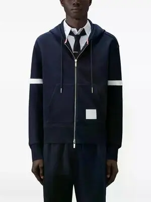Thom Browne Loopback Jersey Relaxed Zip Up Hoodie - Blue