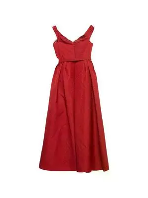 SELF-PORTRAIT Textured Jacquard Off-shoulder Midi Dress - Red