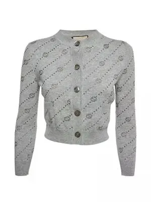 Gucci Embellished Monogram Cardigan - Grey