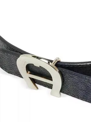 AIGNER Monogram Print Logo Buckle Belt - Black