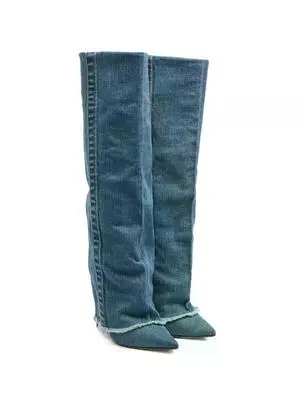 LE SILLA Pointed-toe Denim Mid-calf Boots