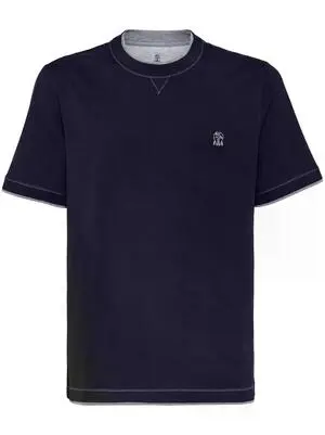 Brunello Cucinelli Logo-embroidered Contrast-trim T-shirt - Blue