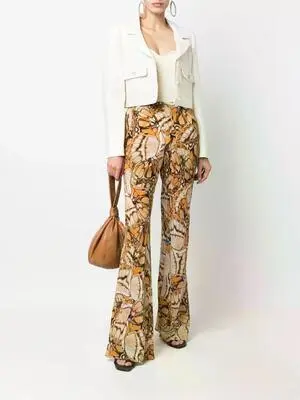 Alberta Ferretti Butterfly-print Silk Palazzo Trousers - Neutrals