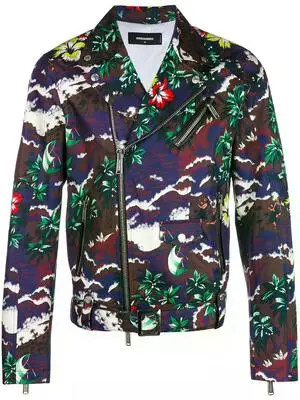 Dsquared2 Tropical Print Biker Jacket - Multicolour