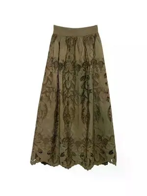 MOUTAKI Broderie Anglaise Flared Midi Skirt - Green