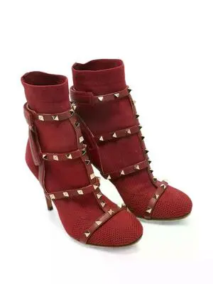 Valentino Garavani Burgundy Rockstud Ankle Boots - Red