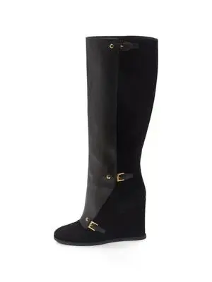 LOUIS VUITTON Wedge Boots With Engraved Studs And Buckle Detail - Black