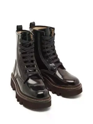 Brunello Cucinelli Polished Leather Combat Boots