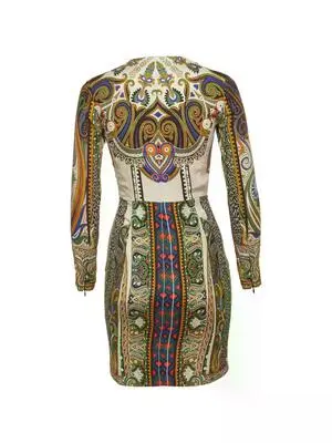 Etro Paisley Print V-neck Long Sleeve Mini Dress