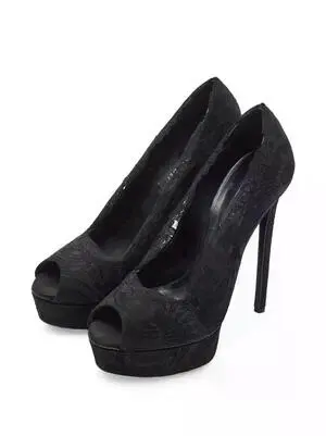 Casadei Floral Lace Peep-toe Platform Stiletto Pumps