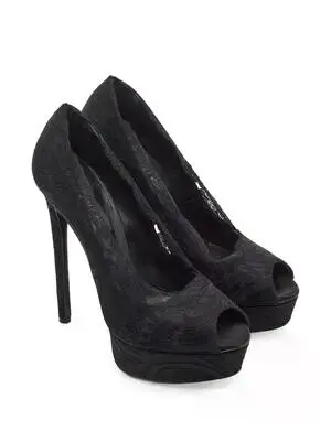 Casadei Floral Lace Peep-toe Platform Stiletto Pumps