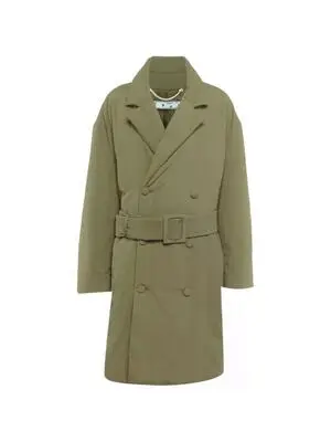 Off-White Double-breasted Belted Trench Coat - Green