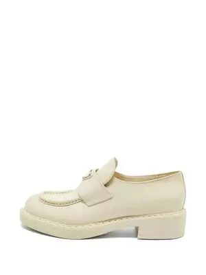 Prada Logo-plaque Patent Loafers - Neutrals