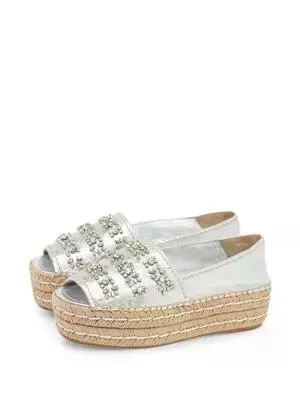 Prada Crystal-embellished Platform Espadrilles - Silver