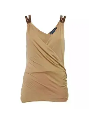 Ralph Lauren Sleeveless V-neck Top With Leather Trim - Brown