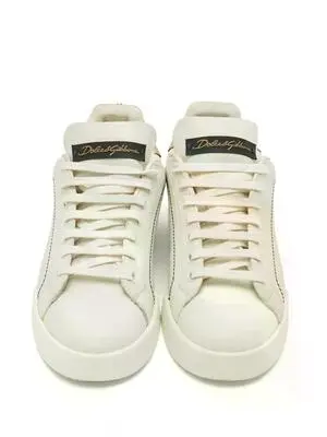 Dolce & Gabbana White Leather Lace-up Sneakers