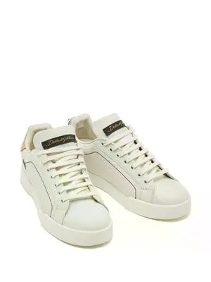 Dolce & Gabbana White Leather Lace-up Sneakers