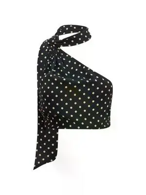 OCCLEUS Polka Dot Halter Neck Silk Top - Black