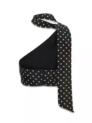 OCCLEUS Polka Dot Halter Neck Silk Top