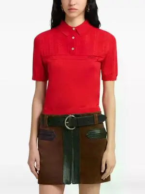 Marni Pointelle-knit Scalloped Polo Top - Red