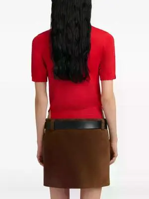 Marni Pointelle-knit Scalloped Polo Top - Red