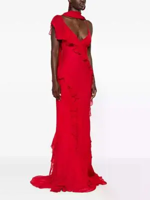 DE LA VALI Mayara Maxi Dress With Ruffled Trim - Red